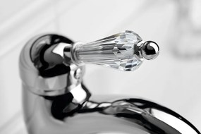 Sapho Sapho, KIRKÉ CRYSTAL stojánková umyvadlová baterie s výpustí, křišťálová páčka, chrom, KI02KC