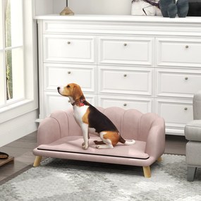 PawHut Psí Pohovka, Pratelný Potah, Psí Sofa s Opěrkou a Dřevěnými Nohami, Kočičí Pohovka, pro středně velké psy do 25 kg, Růžová