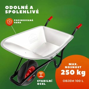 Kolečko BARRY pozinkovaný, max. 1 kapacita 100l/250kg, stříbrná/černá Gardebruk