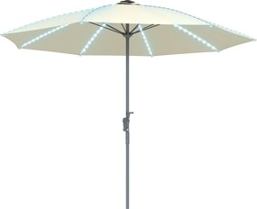 Zahradní slunečník Outsunny s LED světly Ø300x256 cm - slunečník s klikou a UV50+ ochranou s hliníkovou tyčí pro terasy, bazény a pláže v krémové barv