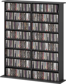 HOMCOM Moderní Knihovna s 16 Policemi pro 720 CD, Držák na CD z Dřevotřísky, 106,5x24x123,7 cm, Černá | Aosom
