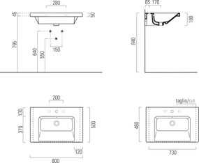 GSI, NORM keramické umyvadlo 80x18x50 cm, bílá ExtraGlaze, 8634111
