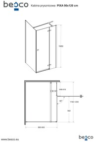 BESCO Obdélníkový sprchový kout PIXA BLACK Rozměr A - 120 cm, Rozměr B - 90 cm, Směr zavírání - Pravé (DX) - BCPIXA1290OBDPB