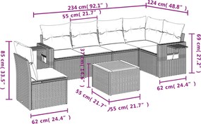 7dílná zahradní sedací souprava s poduškami černá polyratan 3259262