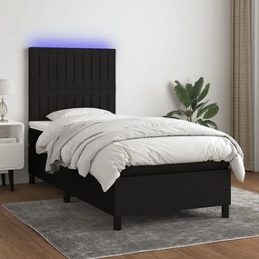 Box spring postel s matrací a LED černá 90x200 cm textil,  3135007