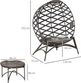 Zahradní židle, dvoudílná sada, stolička/noční stolek, velký sedák, ocelový rám, barva: písková, 118 x 75 x 142 cm