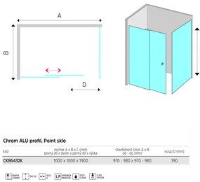 Mereo Sprchový kout, Lima, čtverec, zasunovací, 100x100 cm, chrom ALU, sklo Point