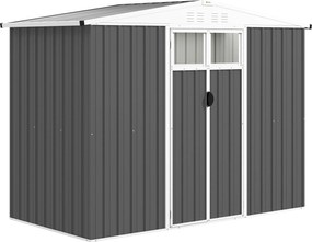Kovová zahradní kůlna Outsunny 2,7 m² 246 x 117 x 180 cm Skladovací kůlna s oknem, 4 ventilačními otvory a zámkovými dveřmi, venkovní ocelová zahradní