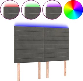 Čelo postele s LED tmavě šedé 144x5x118/128 cm samet 3122613