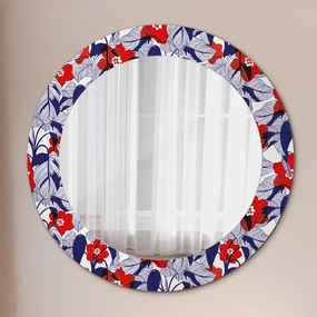 Kulaté dekorativní zrcadlo Filodendron a červené květy fi 60 cm