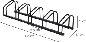 HOMCOM 5-Členný stojan na kola – skladovací stojan pro kola s pneumatikami do 65 mm, rozměry 145L x 33W x 27H cm, černá ocel | Aosom