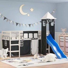 vidaXL Dětská patrová postel s věží bílá a 90 x 200 cm borovice [3207077] Barva: Bílá a černá