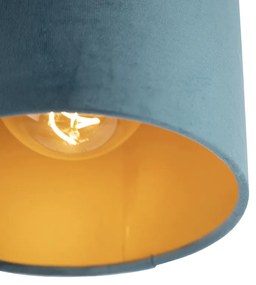 Stropní lampa s velurovým odstínem modrá se zlatem 20 cm - černá Combi