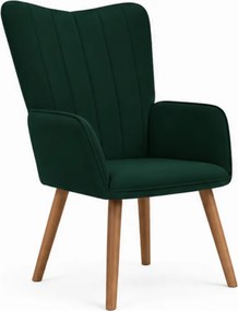 relaxační křeslo, odpočinkové, masivní kaučukovník/kov/samet, 97x62x70 cm, nohy tmavé/tmavě zelená, Dekorino KR20260100