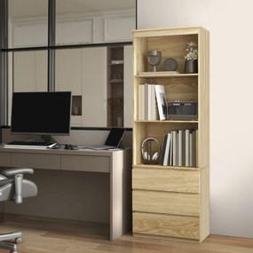 HOMCOM Vysoká knihovna o výšce 180 cm se 3 policemi a 3 zásuvkami v přírodním dřevě 60 x 35 x 180 cm
