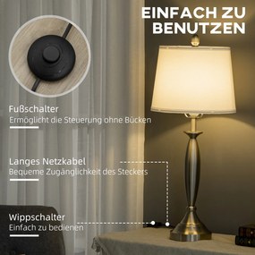 HOMCOM 3-dílná sada stojací lampa a 2 stolní lampy E27 stříbrná a bílá pro obývací pokoj ložnici moderní osvětlení