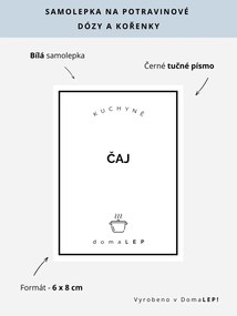 ČAJ – bílá samolepka na dózu, tučné písmo, 6 × 8 cm | DomaLEP
