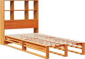 Postel s knihovnou bez matrace hnědá 100 x 200 cm masivní dřevo 3323916