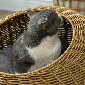 PawHut ratanový košík pro kočky s polštářem pro kočky do 4 kg, vnitřní jeskyně pro kočky z PE ratanu, Ø50 x 31 cm, světle hnědý pro útulné útočiště |…