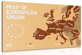 Obraz naučná mapa s názvy zemí evropské unie v odstínech hnědé Varianta: 60x40