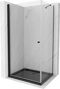 Mexen Pretoria, sprchový kout 70 (dveře) x 80 (stěna) cm, 6mm čiré sklo, černý profil + černá sprchová vanička, 852-070-080-70-00-4070B