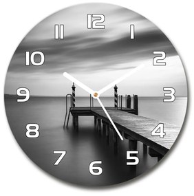Wallmuralia Skleněné hodiny kulaté Molo nad jezerem fi 30 cm