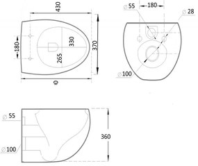 Mexen Egg, závěsná WC mísa Rimless s duroplastovým sedátkem s pomalým zavíráním, černá matná, 30245070