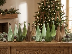 Skleněný svítící stromeček TWINKLE s LED osvětlením 22 cm, hnědo-zelené odstíny
