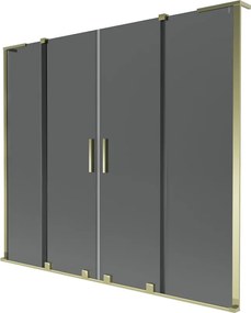 Mexen Velar L Duo, 2-křídlová posuvná vanová zástěna 200 x 150 cm, 8mm šedé sklo, zlatá lesklá, 896-200-003-42-50
