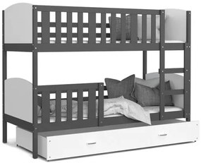 DOBRESNY Dětská patrová postel TAMI 90x200 cm s šedou konstrukcí v bílé barvě