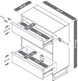 Tchibo - Komoda »Leeg« se 4 zásuvkami a zrcadlem - barva: šedá