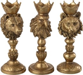 Set 3ks zlatý antik svícen na podstavci lev medvěd a orel s korunou - 10*8*23 cm