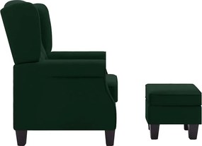 Křeslo s podnožkou tmavě zelené textil 320157