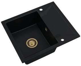 Sink Quality Obsidian, kuchyňský granitový dřez 590x500x210 mm + zlatý sifon, černá, SKQ-OBS.C.1KKO.XG