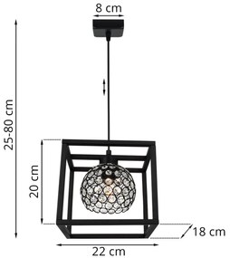 Závěsné svítidlo CRYSTAL CAGE, 1x černé křišťálové stínítko v kovovém rámu