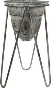 Šedý antik kovový stojan na květiny - Ø 23*40 cm