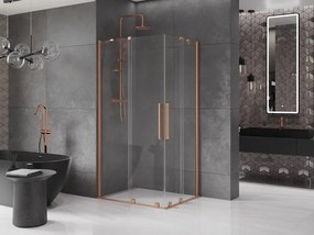 Mexen Velar Duo, sprchový kout s posuvnými dveřmi 90(dveře) x 80(dveře) cm, 8mm čiré sklo, měděná matná profil, 871-090-080-02-65
