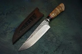 KnifeBoss damaškový nůž Chef 6.8" (172 mm) Burl Wood VG-10