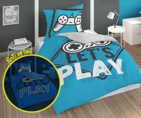 DETEXPOL Svítící Povlečení Play Game blue  Bavlna, 140/200, 70/80 cm