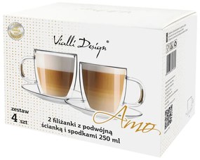 Sada 2 dvoustěnných skleněných šálků s podšálkem Vialli Design, 250 ml