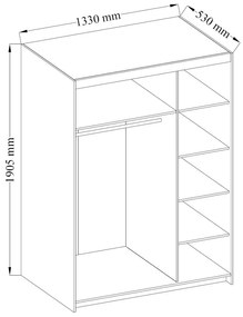 Šatní skříň ELENA 3D + zrcadlo | 133 cm | dub lefkas