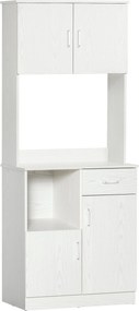 HOMCOM Kuchyňský Buffet Kuchyňská Skříň Multi-Úložná 4 Dveře 1 Zásuvka Polička + Velký Pracovní Pult 71 x 41 x 178 cm Bílý MDF | Aosom