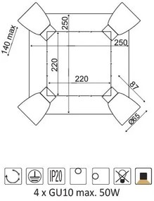 ACA DECOR Přisazené bodové svítidlo MIYAGI max. 4x50W/GU10/230V/IP20