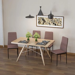 HOMCOM Sada 4 čalouněných židlí do obývacího pokoje nebo jídelny, moderní kuchyňské židle, kov a khaki látka
