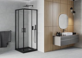 Mexen Rio, čtvercový sprchový kout 80 x 80 cm, 6mm čiré sklo, černý profil + černá sprchová vanička, 860-080-080-70-00-4070B