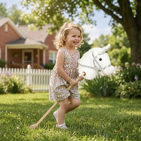 AIYAPLAY hobby horse na tyči se zvukem a kolečkem, bílý