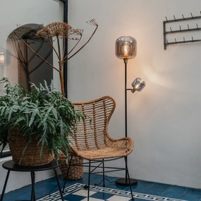 Stojací lampa černá se zlatem a kouřovým sklem 2-světlo - Zuzanna