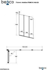 BESCO Vanová zástěna PRIME 3 BARVA rámu - Chrom/Leštěný hliník (ALU), Rozměr A - 120 cm, Směr zavírání - Univerzální Levé / Pravé, Výplň - Čiré bezpečnostní sklo - 5 mm BCPRIM12CC