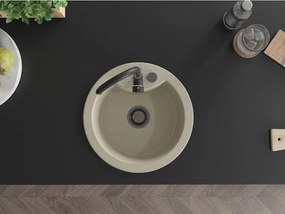 Mexen Diego, granitový dřez 488x488x167 mm, 1-komorový, béžová s černým sifonem, 6512481000-69-B