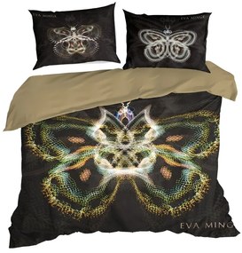Eva Minge by Eurofirany Saténové povlečení 220x200 Eva 11 black beige butterfly Eva Minge Eurofirany